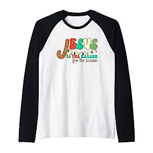 Christian Jesus The Reason Christmas Stocking Stuffer Xmas Raglan Baseball Tee