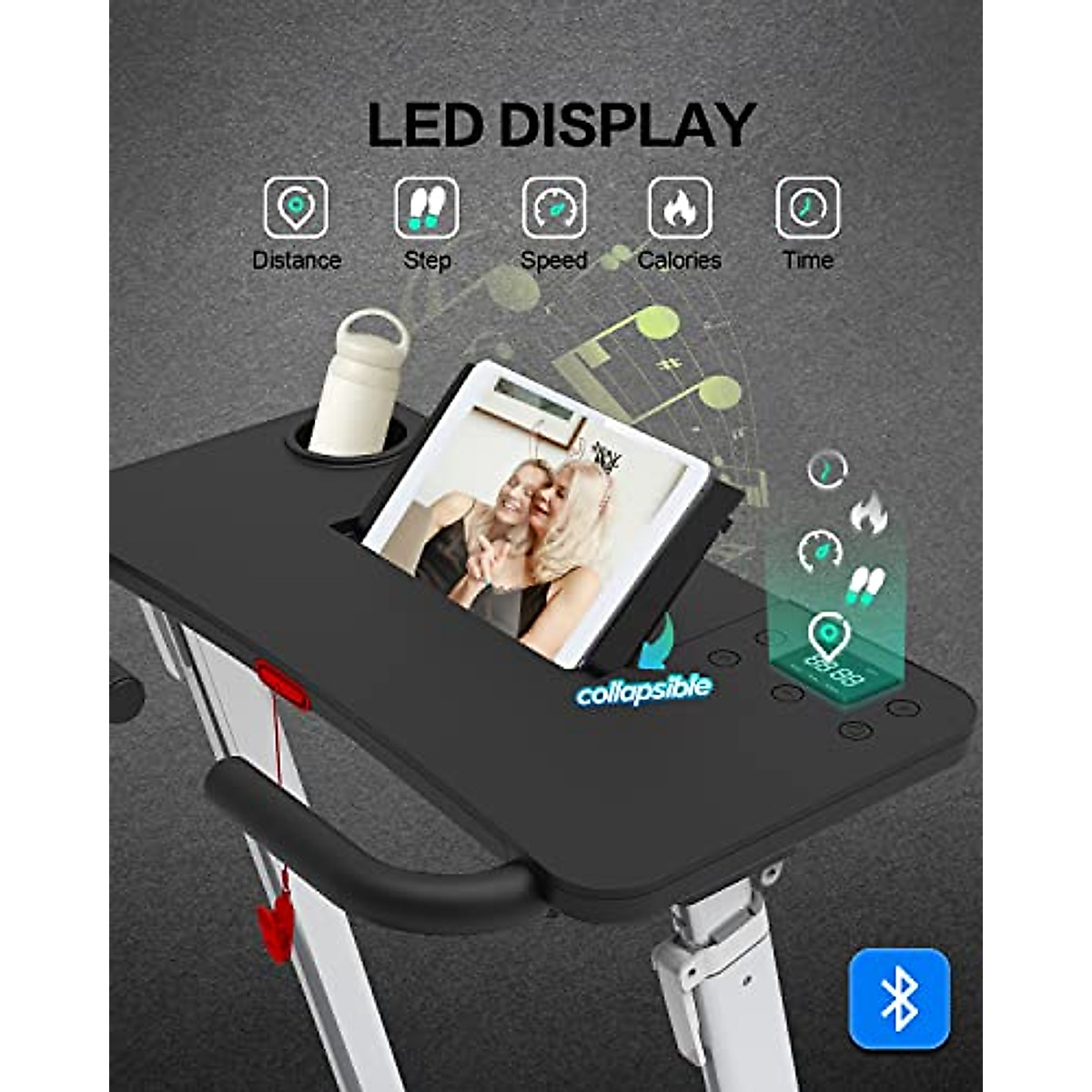 FYC Folding Treadmill for Home - Compact Slim Running Machine Portable Electric Treadmill Foldable Treadmill Workout Exercise for Small Apartment Home Gym Fitness Walking, with Adjustable Table