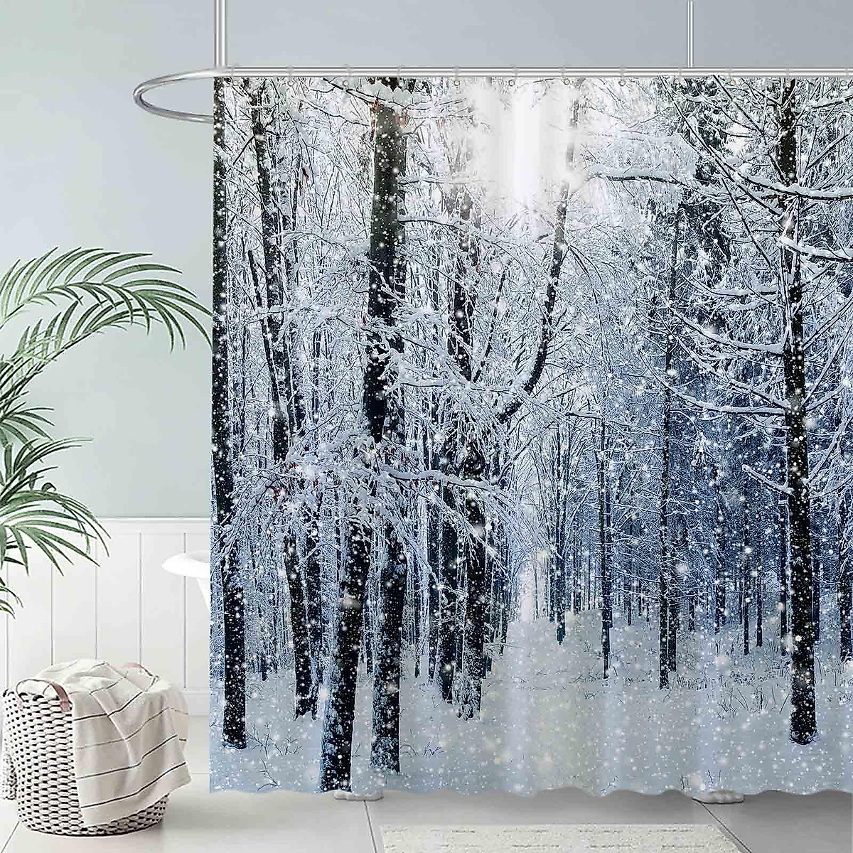 Allenjoy 72" x72" Winter Forest Shower Curtain for Bathroom Sets Snowy Its Cold Outside Home Bath Bathtub Decors Decoration Durable Waterproof Fabric Machine Washable Curtains