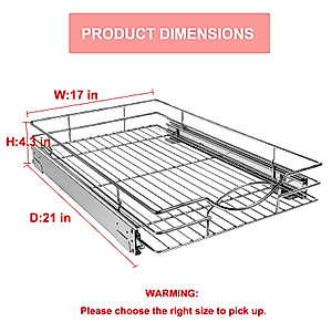 Sikarou Pull Out Cabinet Organizer 17" W x 21" D, Heavy Duty Kitchen Cabinet Pull Out Shelves, Slide Out Wire Basket for Kitchen Cabinets, Bathroom, Pantry, Chrome Finish