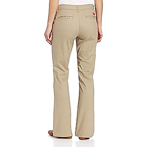 Dickies Women's Flat Front Stretch Twill Pant Slim Fit Bootcut, Desert Sand, 6