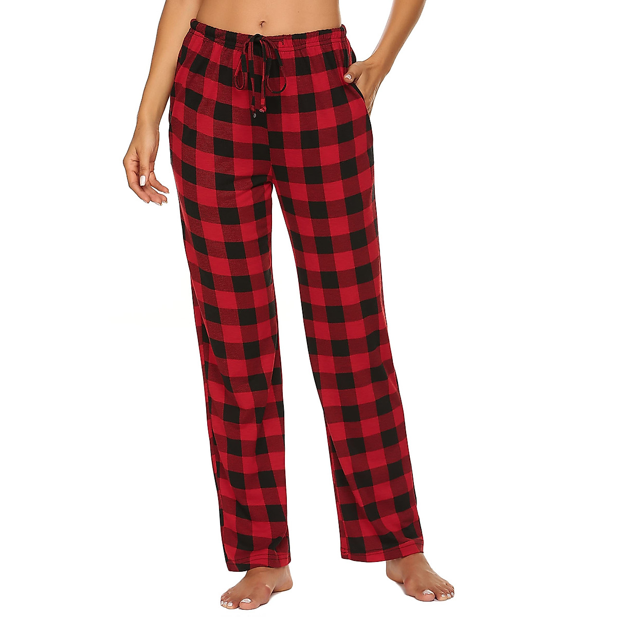 Ekouaer Womens 2 Pack Lounge Pants Comfy Pajama Pants Plaid Pajama Bottoms with Pockets Drawstring Pj Bottoms Pants