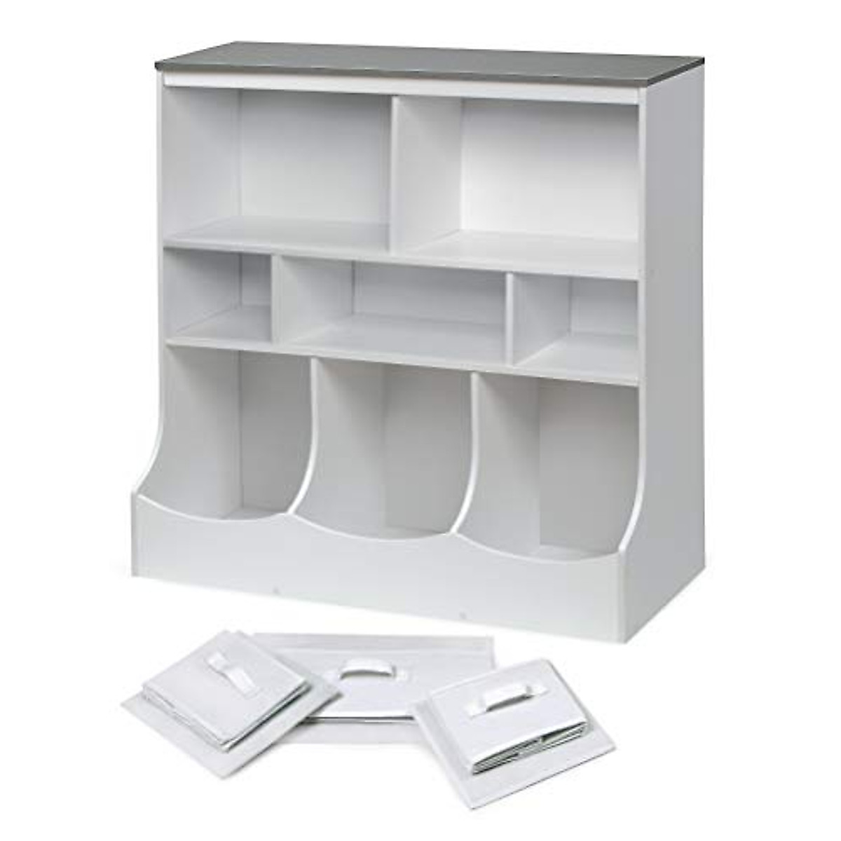 Badger Basket Combo Bin Toy Storage Unit and Book Shelf for Kids with 3 Baskets - White/Gray