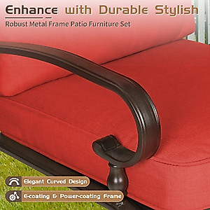 Oakcloud 4Pcs Metal Outdoor Furniture Patio Conversation Set (Loveseat and Coffee Table, 2 Dining Chair) -Wrought Iron Patio Chair Set with Cushions (Red)