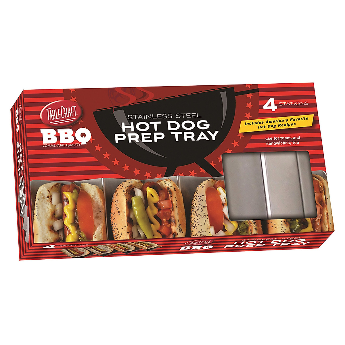 TableCraft BBQ Stainless Steel Hot Dog Prep Tray, Silver, Medium