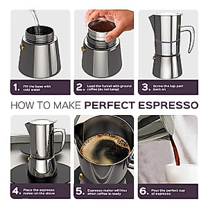 bonVIVO Intenca Stovetop Espresso Maker - Luxurious, Stainless Steel Italian Coffee Maker for Camping or Home Use - Makes 2 Cups of Full-Bodied Coffee - Chrome, 6.8 oz