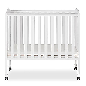 Dream On Me 2-In-1 Portable Folding Stationary Side Crib In White, Greenguard Gold Certified, Two Adjustable Mattress Height Positions,Made Of Solid Pinewood, Flat Folding Crib