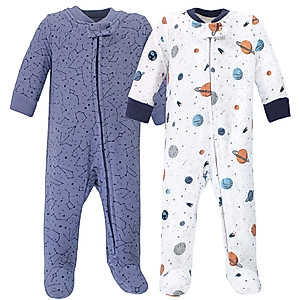 Hudson Baby Unisex Baby Premium Quilted Zipper Sleep and Play, Space, 0-3 Months