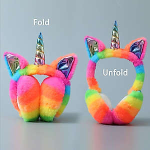 LUCKYBUNNY Women Kids Girls Cute Unicorn Earmuffs, Winter Warm Foldable Windproof Ear Warmer Earmuff for Indoor and Outdoor