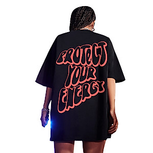 SweatyRocks Women's Short Sleeve Oversized Graphic Tees Round Neck Loose T-Shirt A Black M