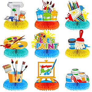 Gersoniel 9 Pieces Paint Party Decorations Art Honeycomb Centerpiece Paint Splatter Party Supplies for Art Painting Theme Birthday Party Baby Shower Decorations