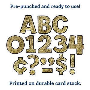 Carson Dellosa 4 In. Gold Glitter Bulletin Board Letters for Classroom, Alphabet Letters, Numbers, Punctuation & Symbol Cutouts, Gold Glitter Letters for Bulletin Board (219 pcs.)