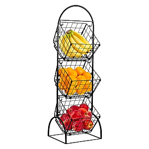 Sorbus 3-Tier Wire Market Basket Storage Stand for Fruit, Vegetables, Toiletries, Household Items, Stylish Tiered Serving Stand Baskets for Kitchen, Bathroom Organization (3 Tier)
