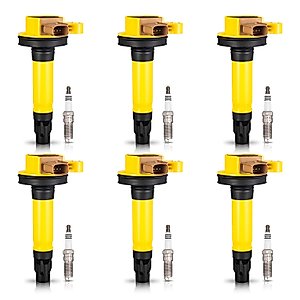 ENA Set of 6 Yellow Ignition Coil Pack and Iridium Spark Plug 3.5 V6 Compatible with Ford Lincoln Explorer Expedition F150 Flex Lobo MKS MKT Navigator Transit Taurus Replacement For UF646 SP534 DG549
