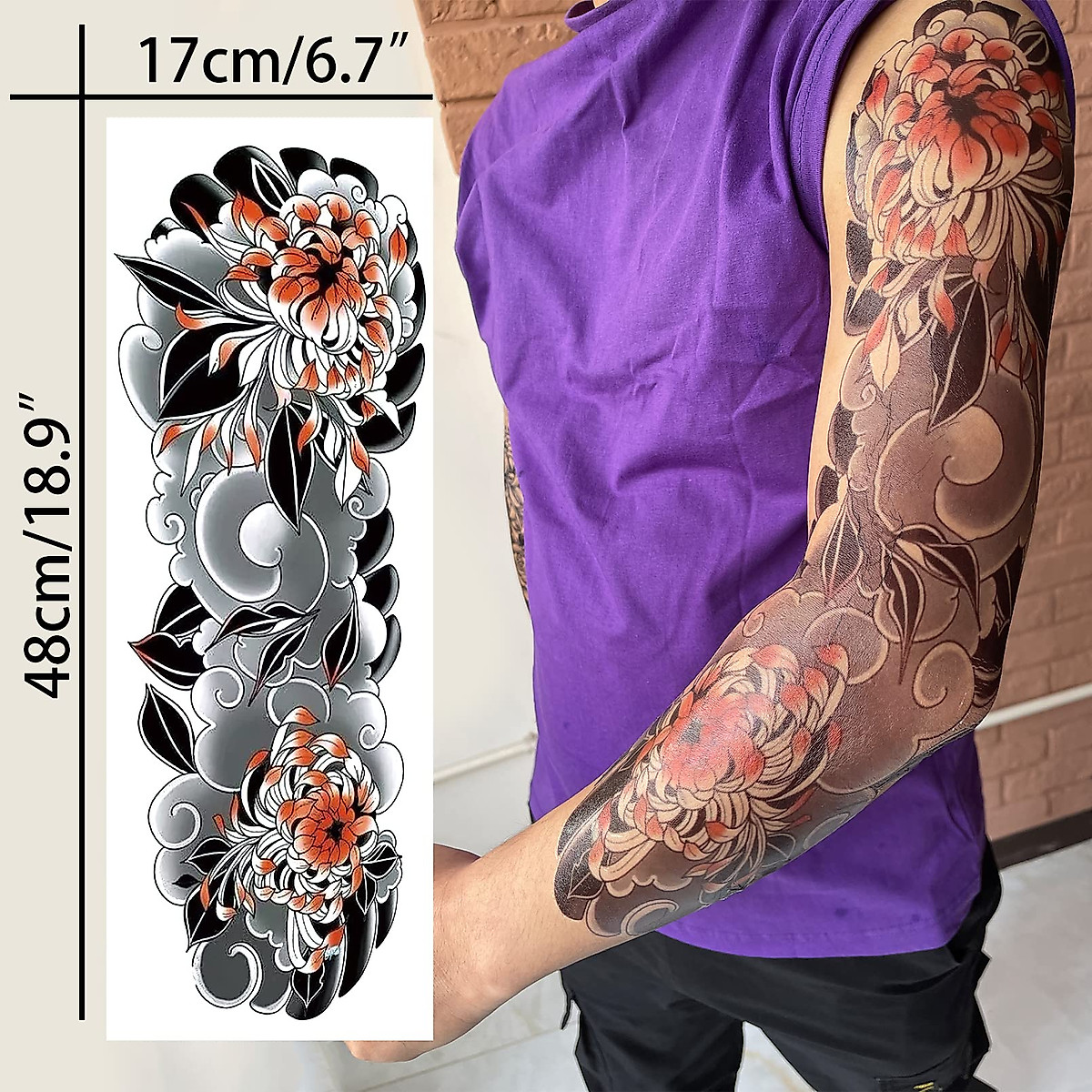 CUTELIILI Temporary Tattoo for Men and Women,12sheets (L19“xW7”) Full Sleeve Tattoos Stickers for Teens, Colorful Fake Tattoos