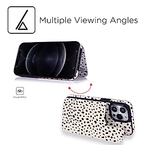 uCOLOR Flip Leather Wallet Case Card Holder for iPhone 12 Pro/12 Women and Girls with Card Holder Kickstand Marble Design Compatible with iPhone 12/iPhone 12 Pro 5G 6.1 inch (Almond Latte Polka Dot)