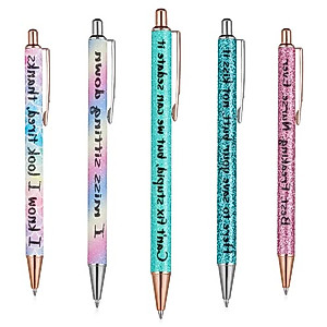 FOVIUPET 5-pack Funny Word Daily Funny Pens, Funny Seven Days of The Week Pens, Weekday Vibe Sarcastic Daily Pens Black Ink Point 1.0mm Press Pens, Creative Gift for School Office(A)