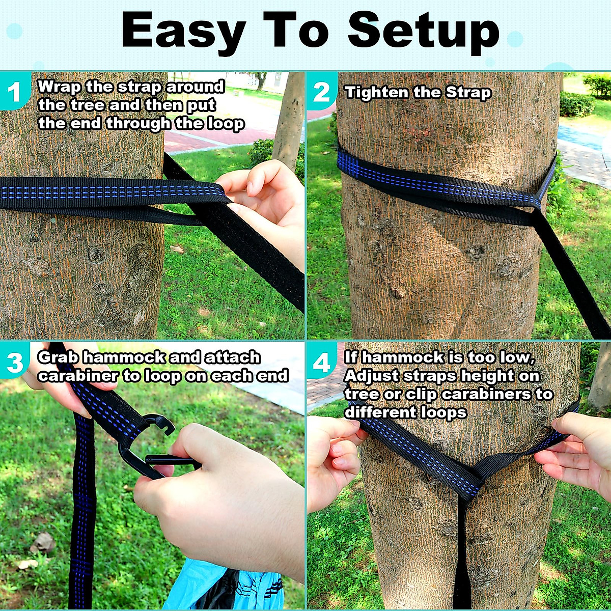 SZHLUX Camping Hammock Double & Single Portable Hammocks with 2 Tree Straps and Attached Carry Bag,Great for Outdoor,Indoor,Beach,Camping,Light Grey / Sky Blue