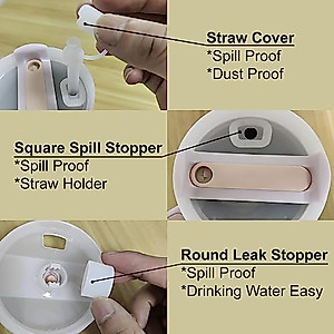 Wunila Spill Stopper for Stanley - Silicone Spill Proof Stopper Set for Stanley Cup 2.0 40oz 30oz Tumbler Accessories, Include Straw Cover Cap, Square Lid Stopper & Round Leak Stopper Plug, Clear