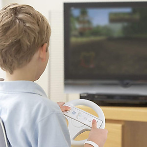 Steering Wheel for Wii Controller, 2 pcs White Racing Wheel Compatible with Mario Kart, GEEKLIN Game Controller wheel for Nintendo Wii Remote Game-White