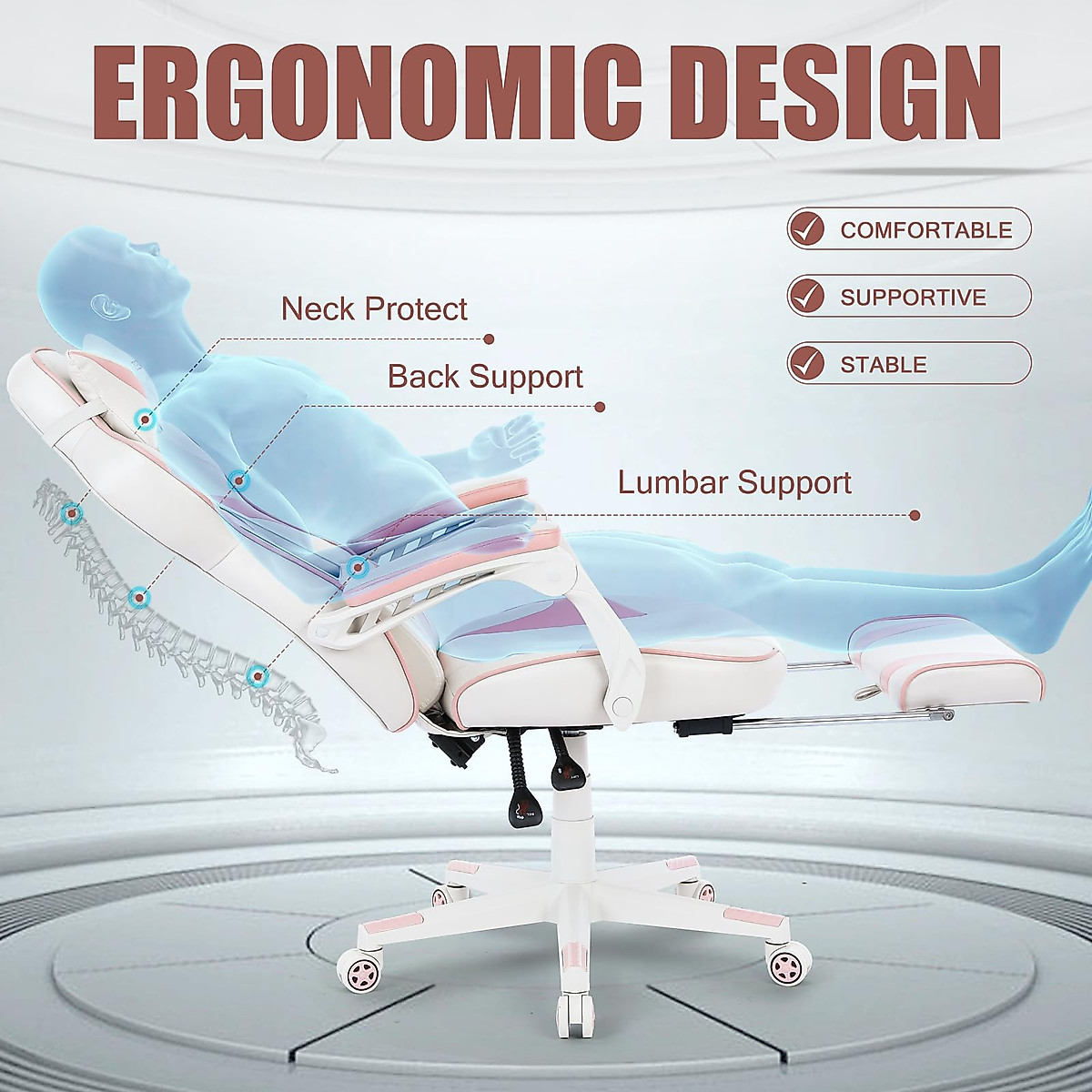 Zeanus Gaming Chair Pink Game Chair for Girls High Back Gaming Chairs for Adults Reclining Computer Chair with Footrest Ergonomic Gamer Computer Chair with Massage Gaming Chair for Women