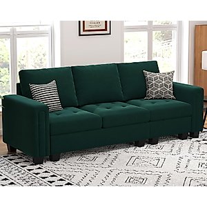 Belffin Velvet Modular Sofa Couch 3 Seater Sofa Couch for Living Room Green