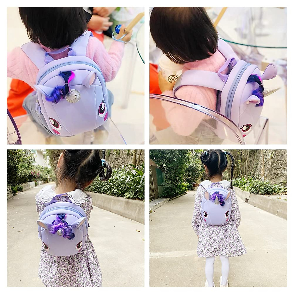Unicorn Backpack with leash for Girls Kids Backpack Plush Unicorn Toy Bookbag (Purple)