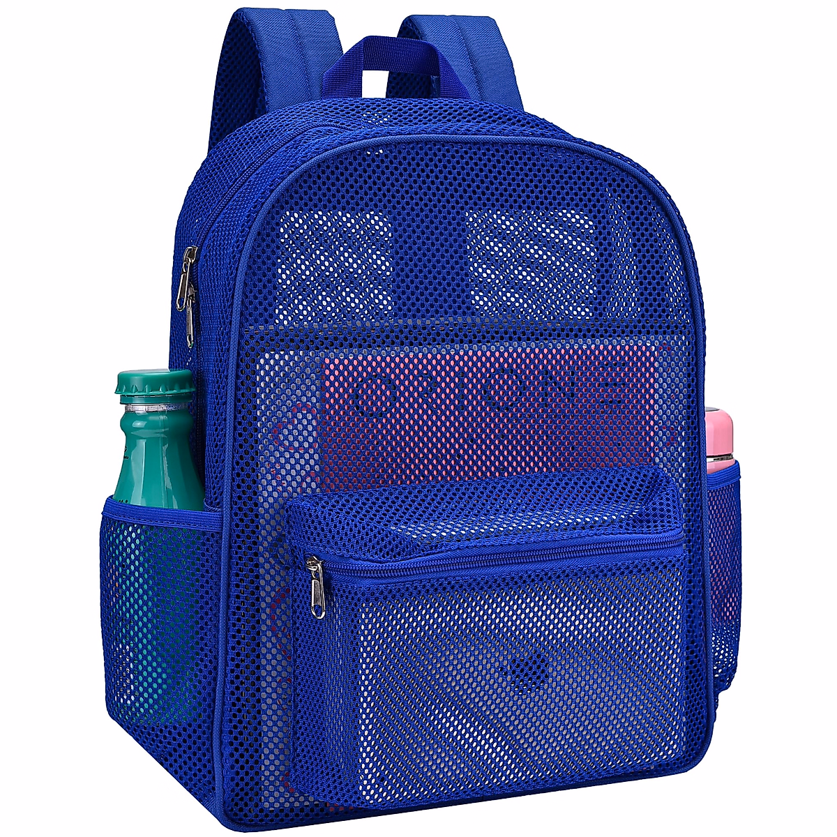 USPECLARE Heavy Duty Semi-Transparent Mesh Backpack，See Through College Student Backpack (Blue)