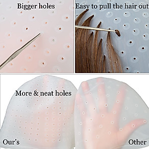 Punched Silicone Highlight Hair Cap with Needle Professional Reusable Highlighting Poked Hole Caps with Hooks for Color Hair Salon Hairdressing Dyeing Staining Tools for Women Men