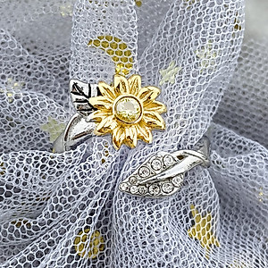 Corner Boss Stainless Steel Sunflower Adjustable Ring You are My Sunshine Classic Cute Bands for Women size7