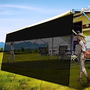 RVINGPRO RV Awning Shade Screen with Zipper 9' x 15'3'', 600D Oxford Top + Mesh Bottom, RV Sun Shade Screen for Awning, RV Shade Complete Kits for Trailer Camper