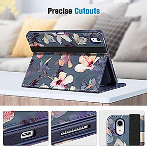 Fintie Folio Case for iPad Air 11-inch M2 (2024), iPad Air 5th / 4th Generation (2022/2020) 10.9 Inch, Multi-Angle Viewing Soft TPU Cover with Pocket & Pencil Holder, Blooming Hibiscus