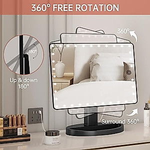 FUNTOUCH Large Lighted Vanity Makeup Mirror (X-Large Model), Light Up Mirror with 35 LED Lights, Touch Screen and 10X Magnification Mirror, 360° Rotation Tabletop Cosmetic Mirror (Black)