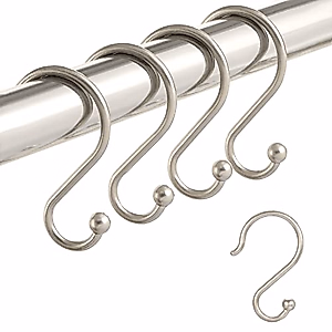 Nickel Shower Curtain Hooks Rings, Never Rust Proof and Durable Aluminum Shower Curtain Rings, Set of 12 S Hooks Hangers for Shower Rod, Pots and Pans, Plants, Clothing, Towels, etc.（Nickel）