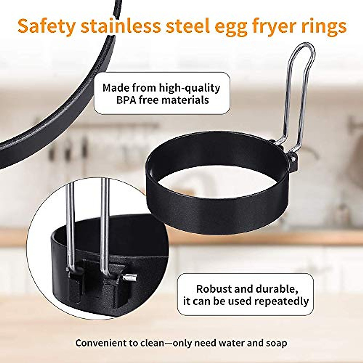 ASFSKY Egg Ring Round Circle Egg Ring Set Stainless Steel Ring Round Egg Pancake Maker Mold Kitchen Cooking Tool for Frying Egg Meat Pie (2)