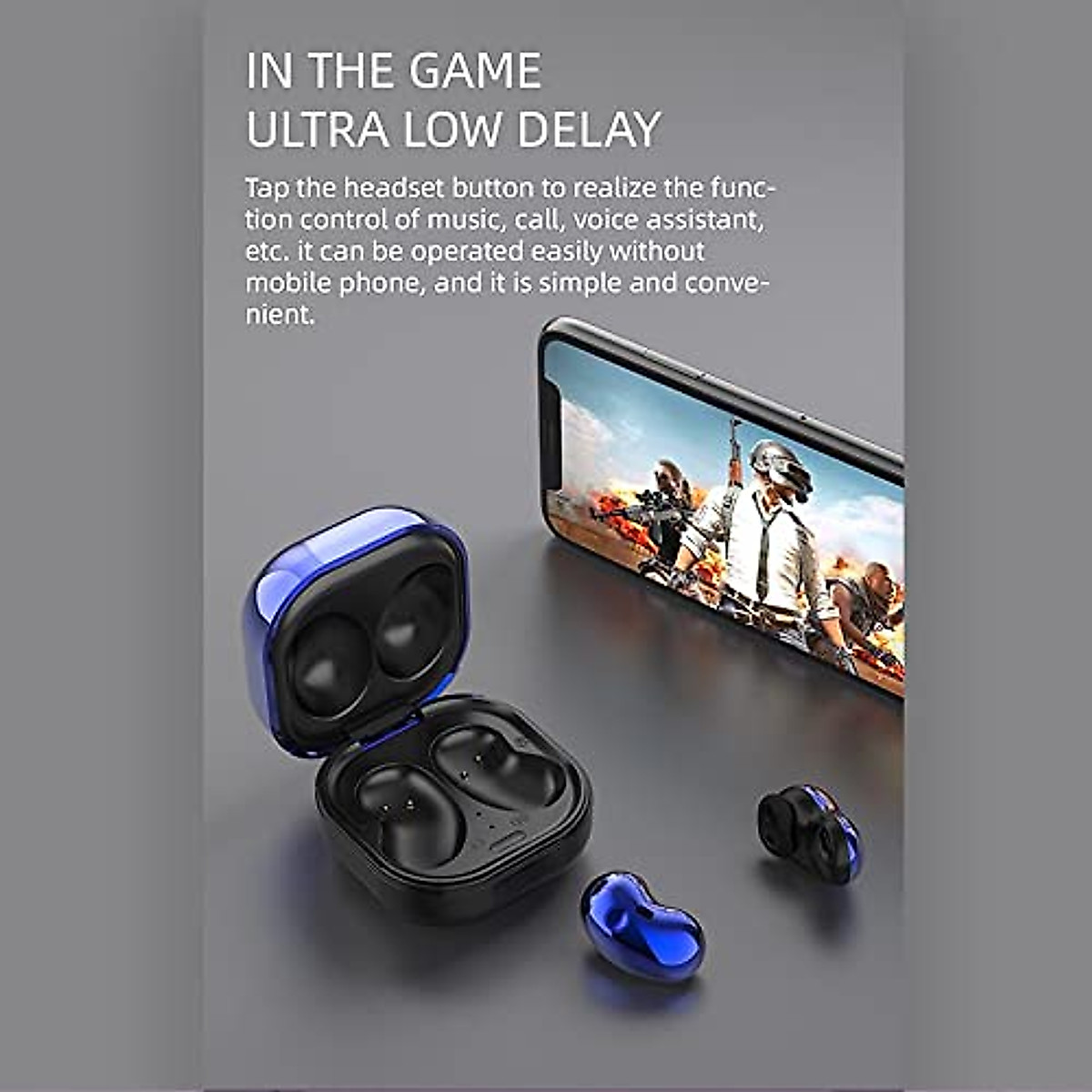 eDealz Fully Wireless Bluetooth 5.1 Rechargeable IPX4 Waterproof Sweatproof Earbud Headphones with Microphone, Micro USB LCD Clock Charging Case Surround Stereo Bass and Noise Cancelling Calls (Blue)