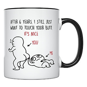 YouNique Designs 6 Years Anniversary Mug, 11 Ounces, Funny 6th Anniversary Coffee Mug for Him, Sixth Year Wedding Anniversary Cup for Couples (Black Handle)