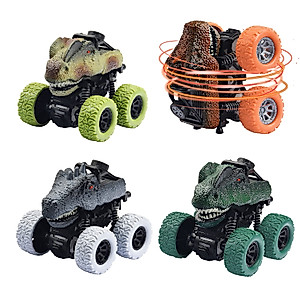 4 Pack Monster Truck Toys for Boys, Toddler Pull Back Cars Friction Powered Cars for Kids, Dinosaur Toys for 3 4 5 6 Year Old Boys Girls Christmas Birthday Party Gift for Kids