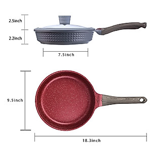 SINCERO Diamond serial Nonstick Frying Pan Skillet with Glass Lid,Omelet Pans,Induction Compatible,Healthy Granite Coating,PFOA Free,Stone Cookware Chef's Pan(9.5inch with lid-Azure Blue)