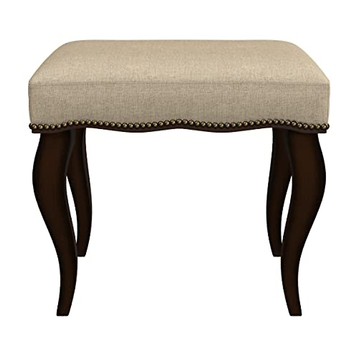 Hillsdale Furniture Hamilton Backless Vanity Stool, Burnished Oak Wood and Ivory Upholstery with Nail Head Trim