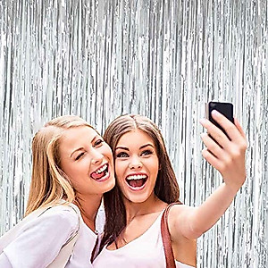 Twinkle Star 2 Pack Photo Booth Backdrop Metallic Tinsel Foil Fringe Curtains Environmental Background for Birthday Wedding Party Christmas Decorations (Silver)