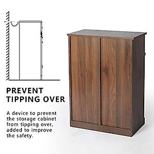 Wood Wall Storage Cabinet with Sliding Barn Door, Accent Kitchen Sideboard Coffee Bar, 2 Drawers, 5 Adjustable Shelves, for Kitchen, Living Room, Bedroom, Industrial, Rustic Brown (Dark Brown)