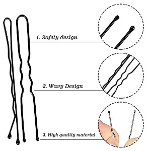 200Pcs 2.4Inch Hair Pins Kit, Bobby Pins and U Shaped Hair Pins Bun Hair Pins Stocking Stuffers Gift for Women Girls with Storage Box (Black)