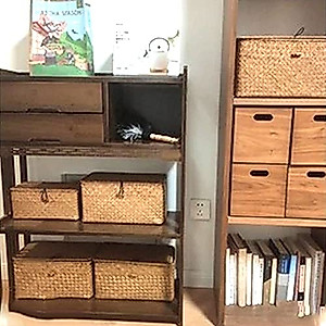 Seaweed Storage Basket Handwoven Storage Box with Lid Cosmetic Storage Box Laundry Basket Wicker Basket Storage Basket Box Wicker(L,Khaki)