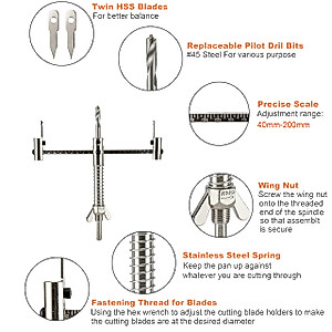 Toolly Adjustable Hole Saw Cutter Kit 1-5/8" to 8" (40-200mm) Twin Blade Circle Hole Saw Cutter with ABS Dust Shield for Making recessed Lights, Speaker Holes or Ventilation Holes