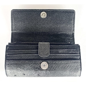 Julie Genuine Real Ostrich Skin Leather Trifold Clutch Long Black Wallet