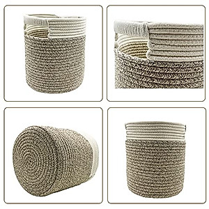 SOQKEEN Woven Cube Storage Basket 2 PCS Bathroom Cotton Rope Storage Organizer Bins with Handles Baby Kids Versatile Hamper for Shelves Laundry Nursery(Light Brown)