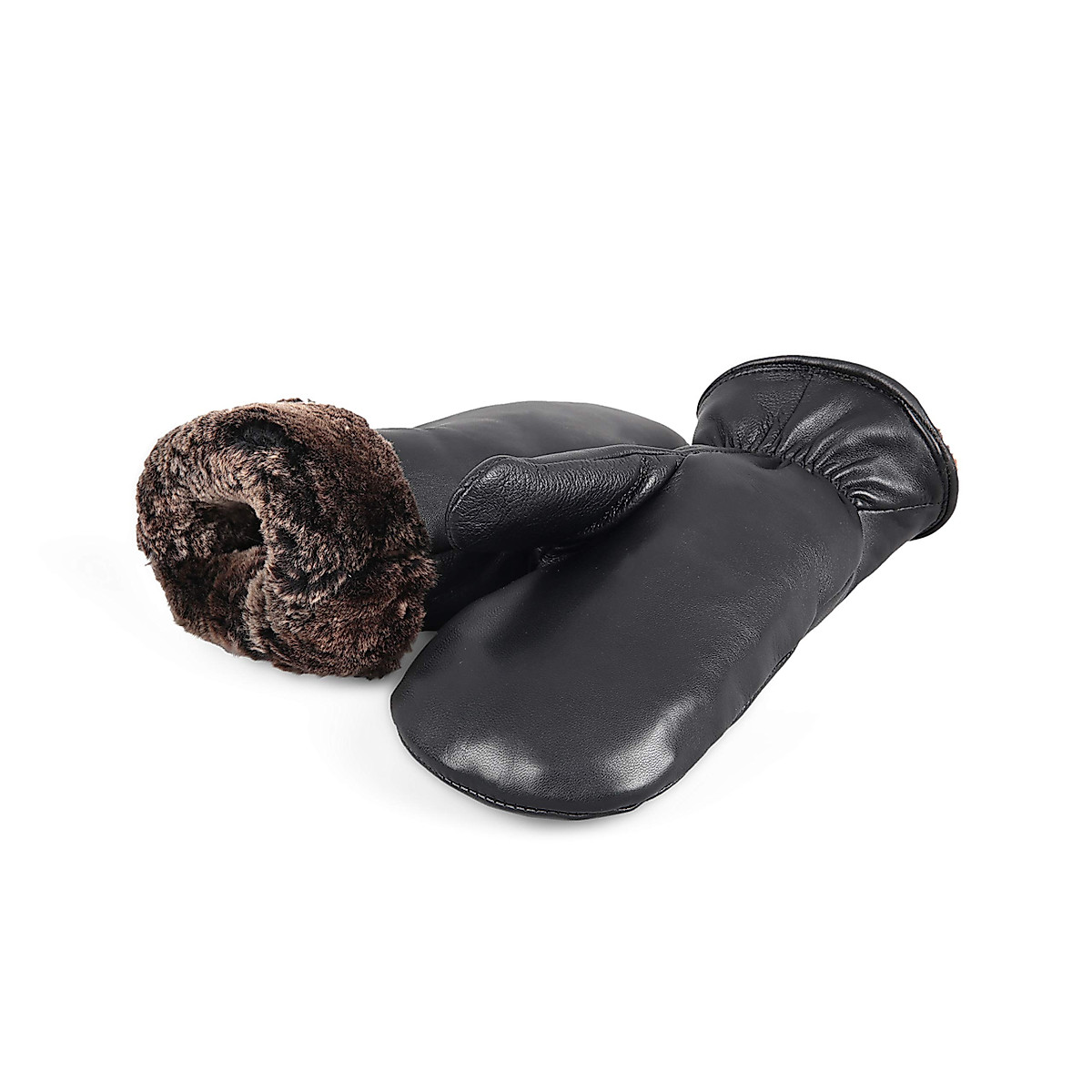 Zavelio Unisex Premium Shearling Sheepskin Fur Lined Leather Mittens Black Large