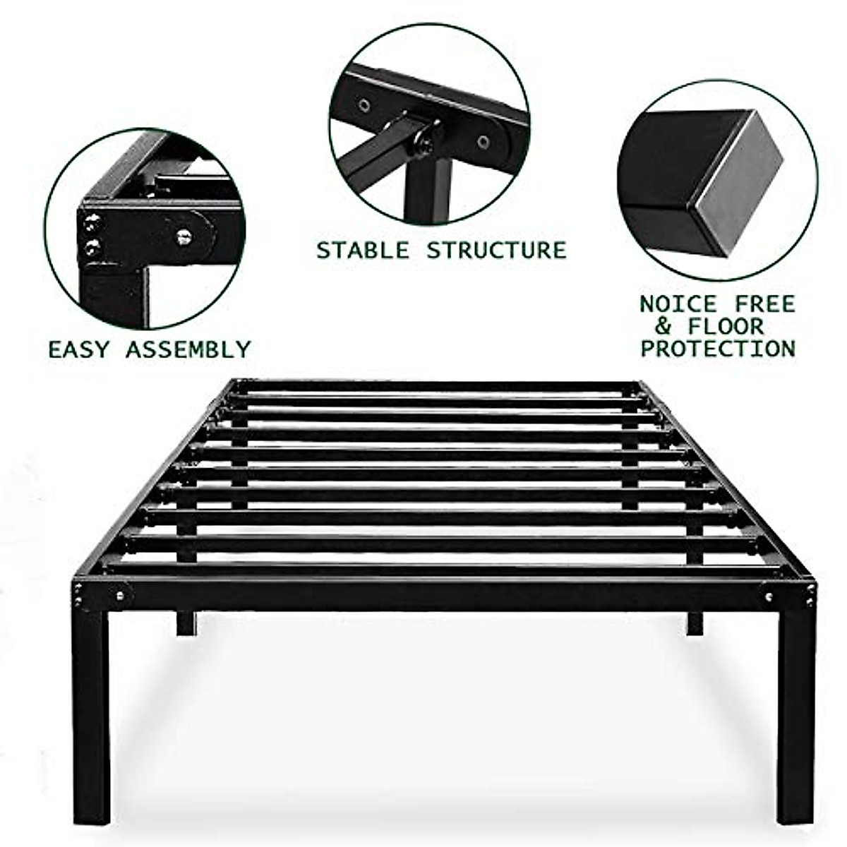 HAAGEEP Black Twin Metal Bed Frame No Boxspring Needed 14 Inch Beds Frames with Storage for Kids Girls Boys, at