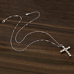 MOONEYE Natural Diamond Polki Religious Christian Cross Pendant Necklace 925 Sterling Silver Platinum Plated Slice Diamond Jewelry